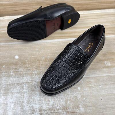 意大利进口V底男鞋专柜正品鳄鱼皮一脚蹬高档商务乐福正装皮鞋