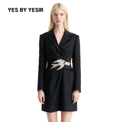 YESBYYESIR钻饰飞燕西服连衣裙