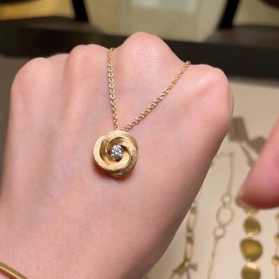 Marco Bicego Jaipur18K金拉丝带钻玫瑰花型项链巴黎萌猫正品代购