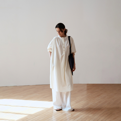 SETTE SEVEN·浅春宽松两穿 100%棉蕾丝拼接抽褶衬衫裙