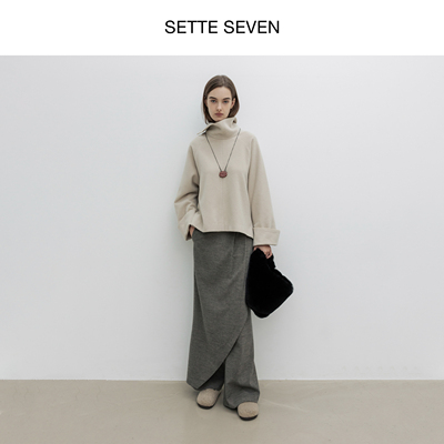SETTE SEVEN·叠搭式直筒裤裙秋冬新款不规则剪裁高腰宽松阔腿裤