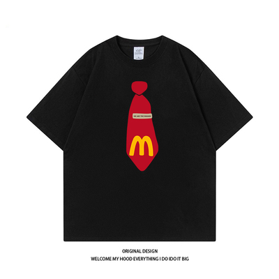 CHRY STUDIO潮牌美式趣味麦门领带印花短袖宽松休闲百搭情侣款T恤