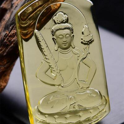 收藏级大号天然巴西黄水晶虚空藏菩萨吊坠项链牛虎守护神57.9g即