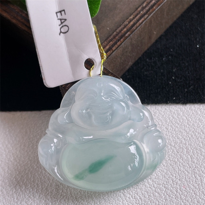 天然缅甸A货翡翠a货冰糯种原矿正品飘花佛公女款吊坠项链8.81g