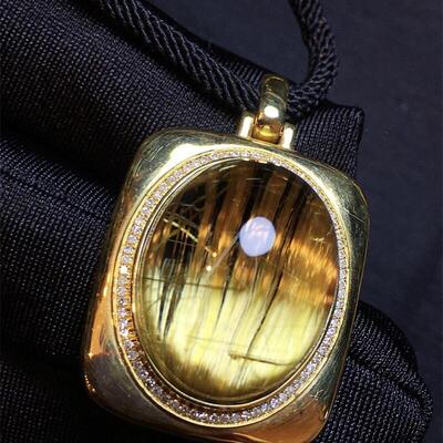 天然水晶巴西钛晶18k金项链吊坠15克金发晶钛晶板钛猫眼原矿贺