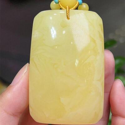 天然原矿俄料蜜蜡平安无事牌女项链吊坠55.7克虎皮纹妖白无烤色