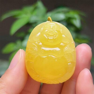 天然原矿蜜蜡佛公女款手工吊坠项链18.1克无优化无烤色琥珀贺