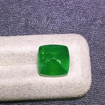 天然糖塔形素面祖母绿镶嵌裸石火彩好耳钉耳坠5.96ct吉尔德证书悠