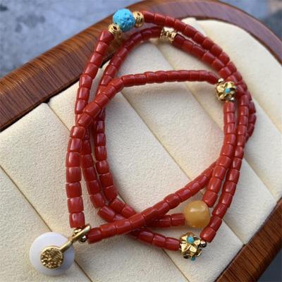 天然红珊瑚直切手链手串深牛血原色阿卡沙丁牛血红深海红科西嘉颂