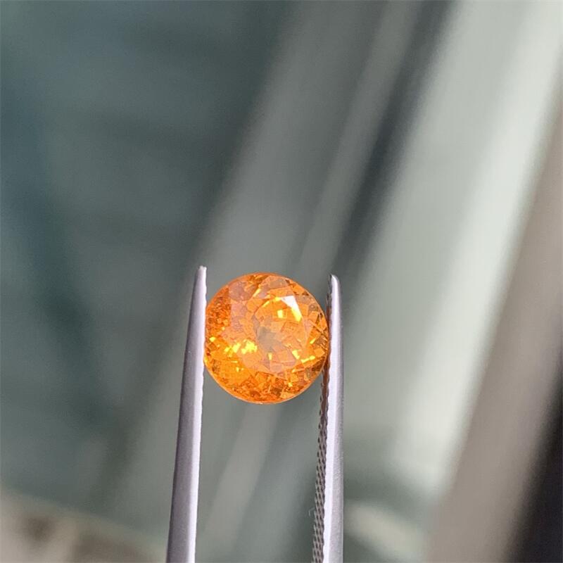 天然圆芬达石橙色火彩好2.95ct镶嵌裸石耳钉手链项链手镯18k金悠