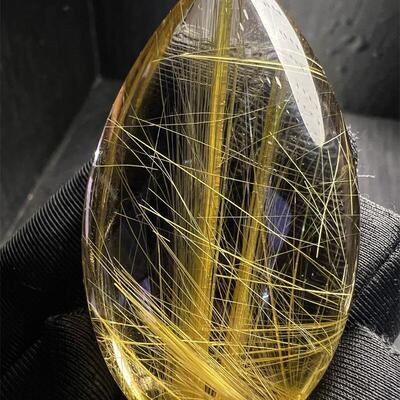 天然水晶金发晶巴西板钛晶猫眼大水滴吊坠项链49.1克原矿顺发邮