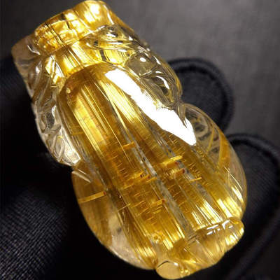 天然水晶金发晶巴西板钛晶猫眼貔貅24.6g原矿顺发邮