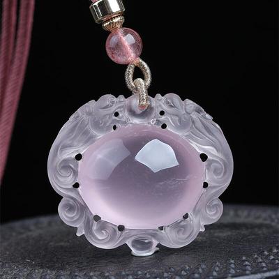 天然水晶莫桑比克粉水晶双貔貅项链吊坠24.4芙蓉石全净体收藏级秀