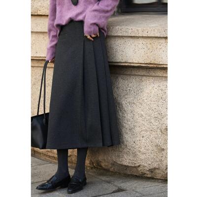 26早春简约气质【羊毛醋酸】百搭遮胯显瘦百褶A字加厚半身裙25606