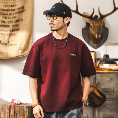 美式复古300g重磅T恤男士短袖夏季2026新款安可拉红脏染水洗体恤