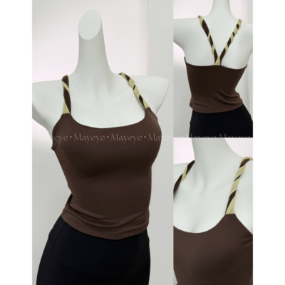 撞色网纱文胸瑜伽背心女运动内衣手工麻花内搭美背固定杯健身文胸