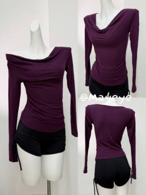 秋冬小众荡领瑜伽女高级感修身健身上衣运动普拉提训练长袖