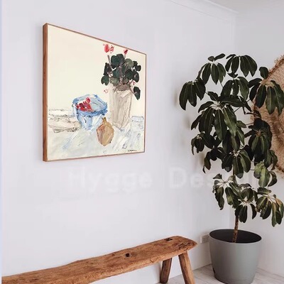 轻法式奶油风挂画中古风斗柜装饰画餐厅高级感中国风餐桌家居软装