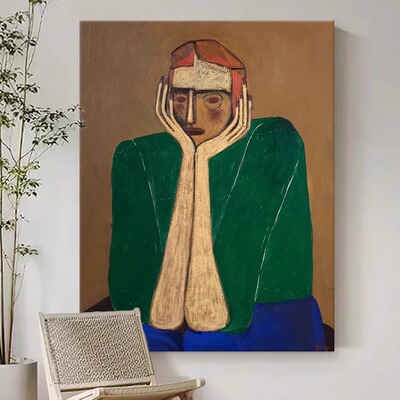 人物系列个性风莫兰迪抽象客厅大气装饰画高级感侘寂玄关挂画