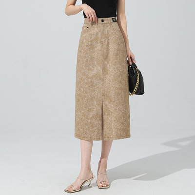 如果清仓冷转印牛仔A字裙女2025年秋气质高腰开叉裙摆半身裙8098