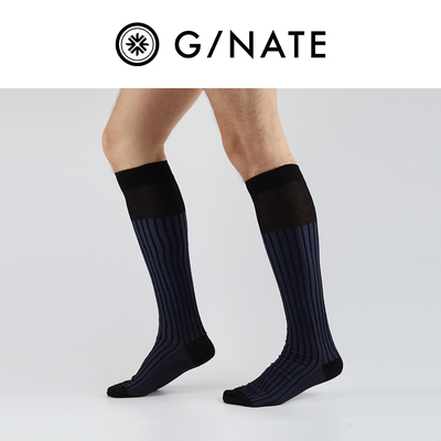G/NATE及图 男士中筒商务条纹棉袜 丝光棉正装商务高级感条纹长袜