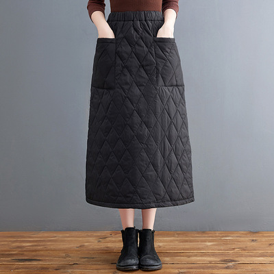 2026 Artistic Retro Diamond Plaid Thick tton Skirt Midi Long
