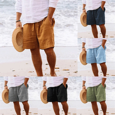 11-color European-size Men's tton And Linen Shorts Drawstrin
