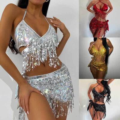 Women's  Syllable Split Swimsuit Three-piece Set Glitter Clo