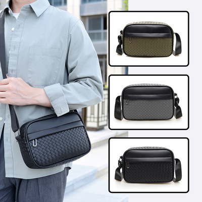 New Pu Leather Men's Messenger Bag Multi-layer Woven Busines