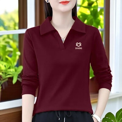 【芭拉婷】秋季打底时尚洋气新款T恤长袖百搭春秋减龄上衣翻领POL