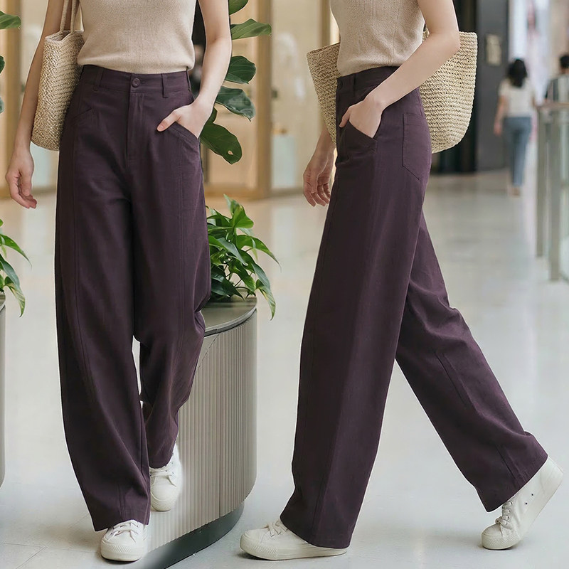 紫红色窄版弯刀西装裤女2026夏季新款爆款高腰显瘦直筒休闲长裤子