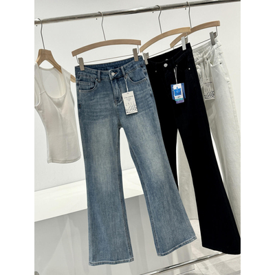 棉质牛仔微喇裤修身显瘦长裤