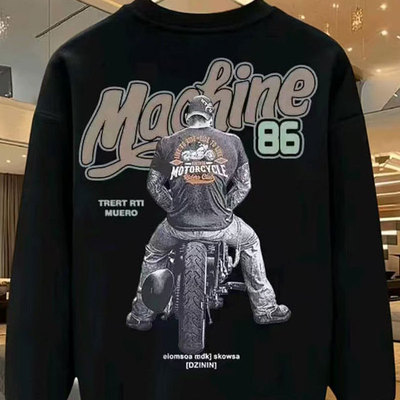 2025秋冬季新款卫衣男欧洲站机车风美式痞帅加绒加厚印花长袖上衣