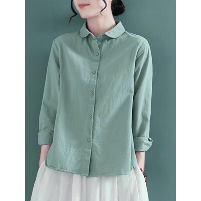 全棉衬衫女长袖休闲棉麻衬衣