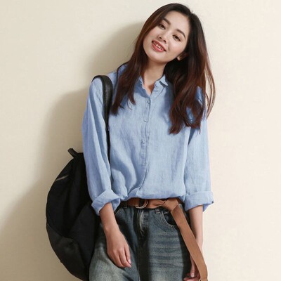 文艺设计感小众宽松亚麻衬衣新款