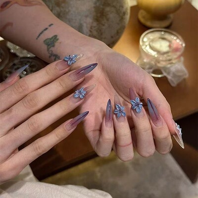 【UM美甲】纯手工氛围感紫色渐变线条感立体雕花甜酷风重复穿戴甲