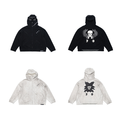 FVVO Waffle Embroidered Mask Oversized Zip Hoodie