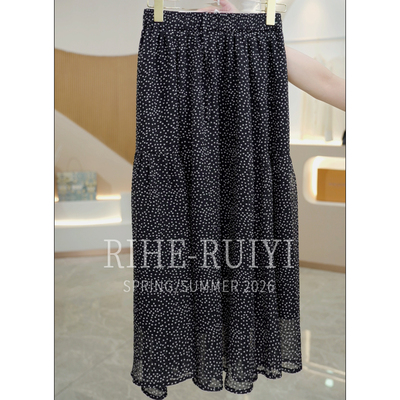 RH【双层小波点】春夏新款气质显瘦双层蛋糕半身裙26072-1