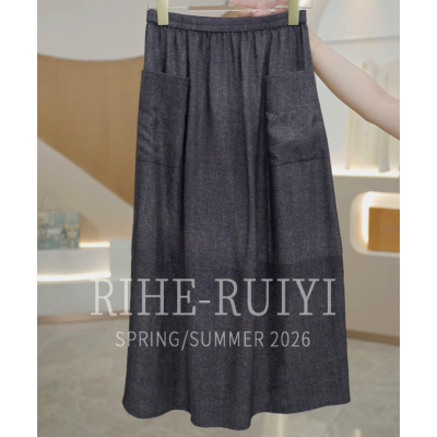 R H【花苞绢丝坊】2572百搭直筒春夏新款经典高腰垂感桑蚕丝半裙