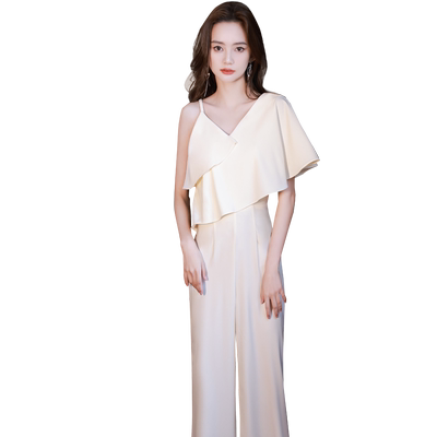 香槟色晚礼服裙女轻奢小众高端主持人高级感端庄大气连体裤裙裤装