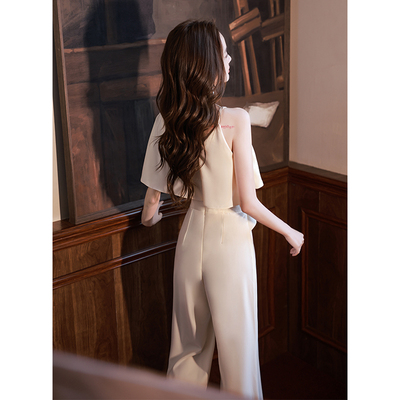 香槟色晚礼服裙女轻奢小众高端主持人高级感端庄大气连体裤裙裤装