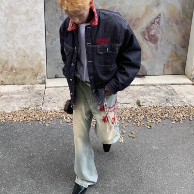 Uekk冬季加厚撞色牛仔棉服外套