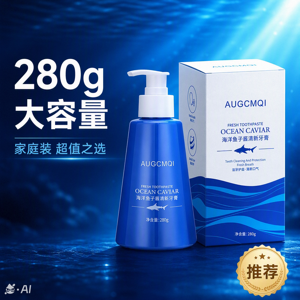 按压式海洋鱼子酱牙膏美白去渍去异味牙渍烟渍黄牙牙龈清新口气