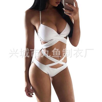 Black and white color blocked bikini women's split