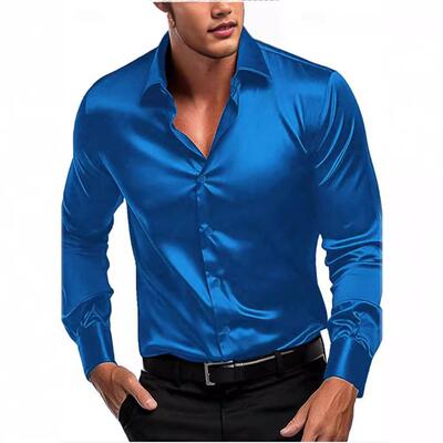 Men's silky collared long sleeved shirt