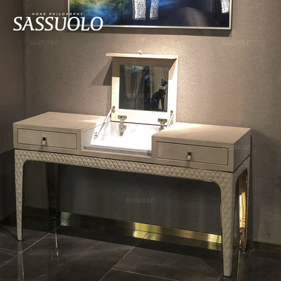 意大利卡其色真皮翻盖梳妆台镜