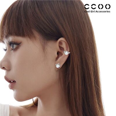 CC&OO精致爱心镶钻耳夹气质轻奢简约耳环独特小众设计无耳洞耳饰