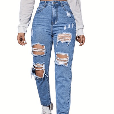 破洞女式高腰牛仔裤women's jeans pants ladies trousers hole