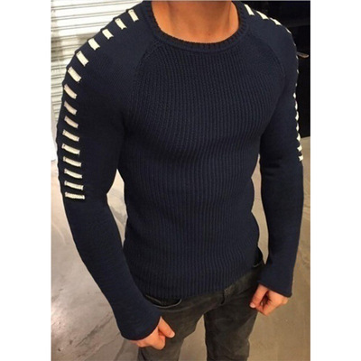 Men's knitted sweaters slim fit long sleeved round neck top