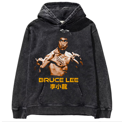 李小龙中国功夫港风水洗连帽卫衣